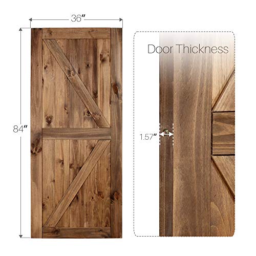 BELLEZE 36 Inch DIY Sliding Interior Barn Door, Modern Rustic Custom Farmhouse Unfinished Pine Wood for Kitchen Pantry Bedroom Living Room Closet - Brown