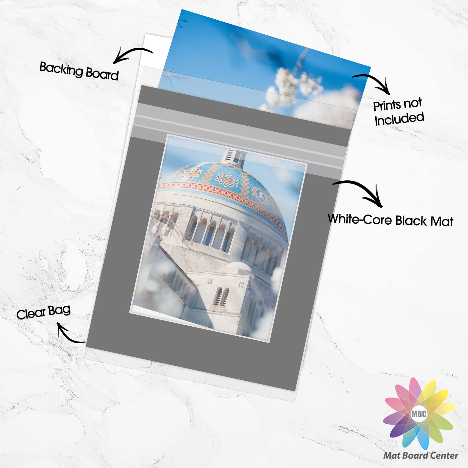 Mat Board Center, 25 Pack of Black Pre-Cut Mat Board 16x20 Picture Mat for 11x14 Photo with White Core Bevel Cut Mattes Sets. Includes 25 Acid Free Mats & 25 Backing Board & 25 Clear Bags