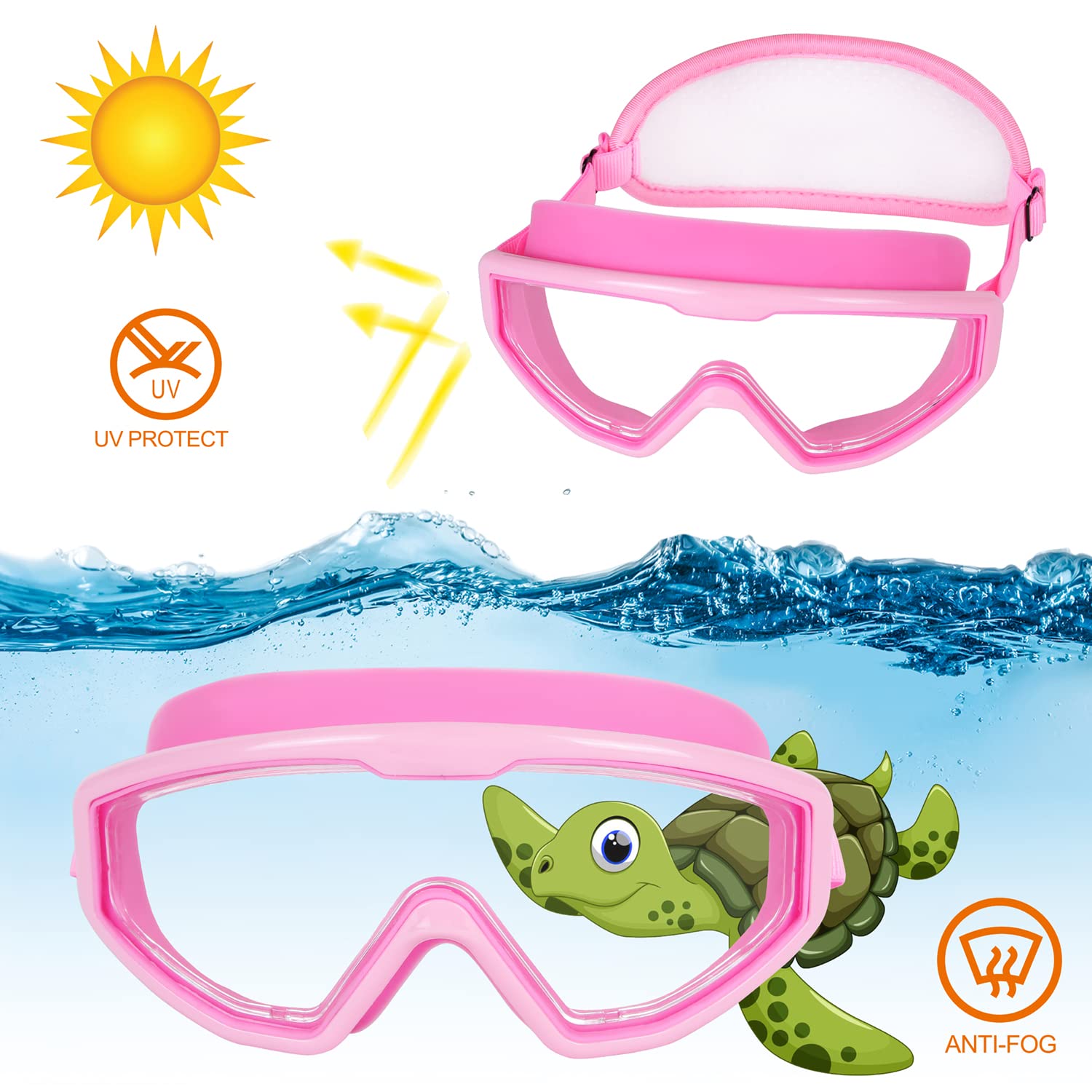 HYDROCOMFY 2PK Kids Goggles Age 4/5/6/7, Toddler Swimming Goggles, Mermaid/Dino Kids Goggles for Swimming 4-7