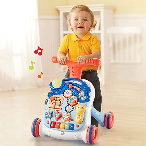Baby Sit-to-Stand Walker with Wheels, Baby Entertainment Table Early Education Activity Center,Toddler Baby Push Walker for Boy and Girl 12 Months -3 Year Old