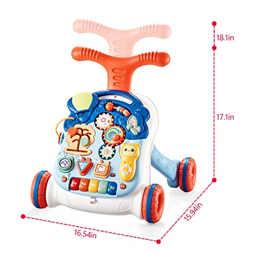 Baby Sit-to-Stand Walker with Wheels, Baby Entertainment Table Early Education Activity Center,Toddler Baby Push Walker for Boy and Girl 12 Months -3 Year Old