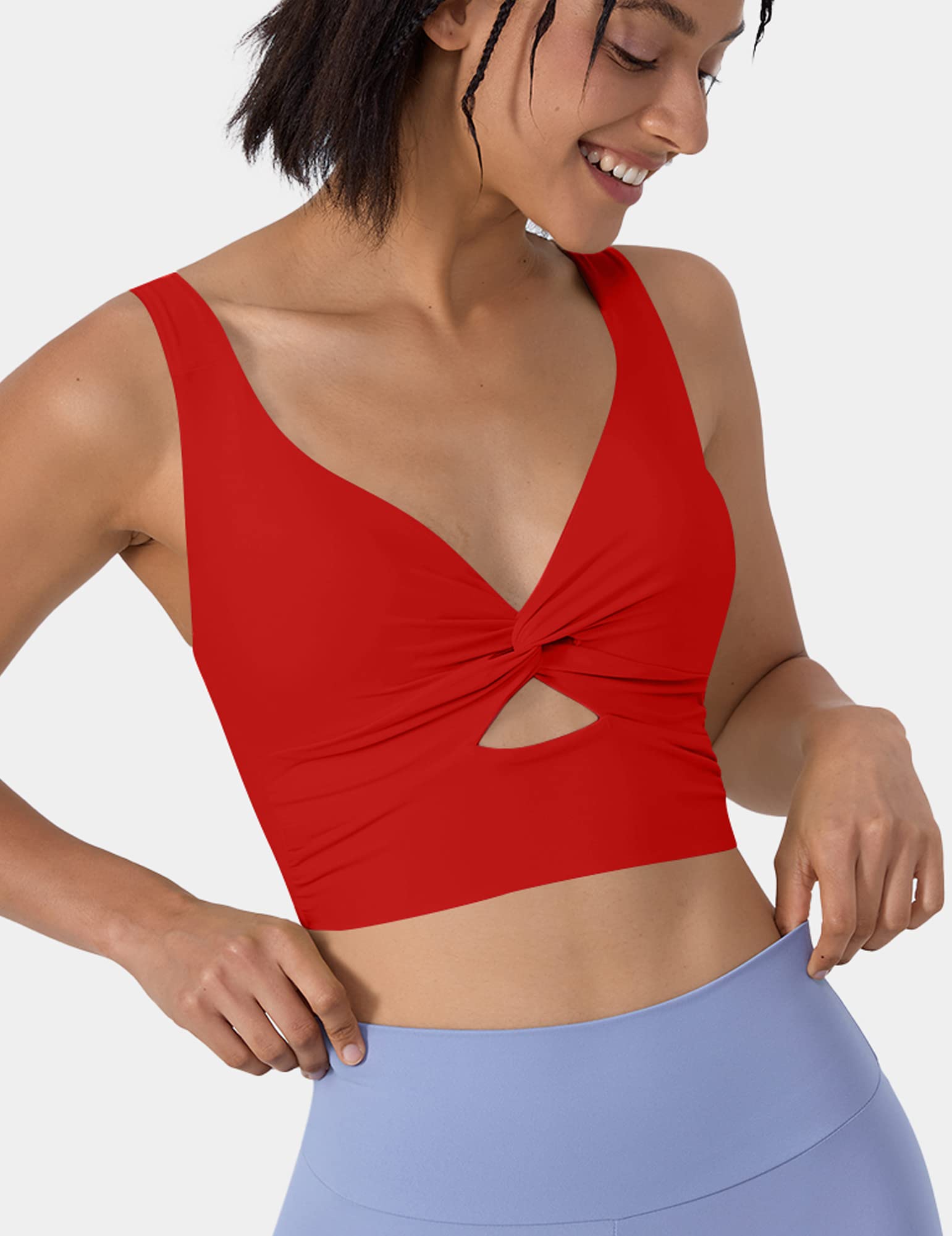 cailami Women's Sexy Sleeveless Deep V Neck Cropped Tank Tops Front Knot Twist Crop Top,Small, Red