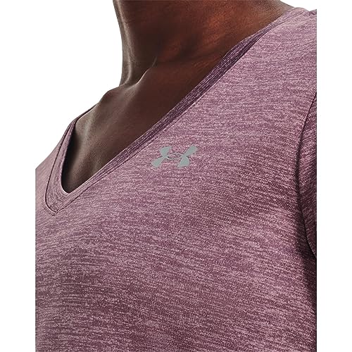 Under Armour Womens Tech V-Neck Twist Short-Sleeve T-Shirt, (501) Misty Purple/White/Metallic Silver, Large