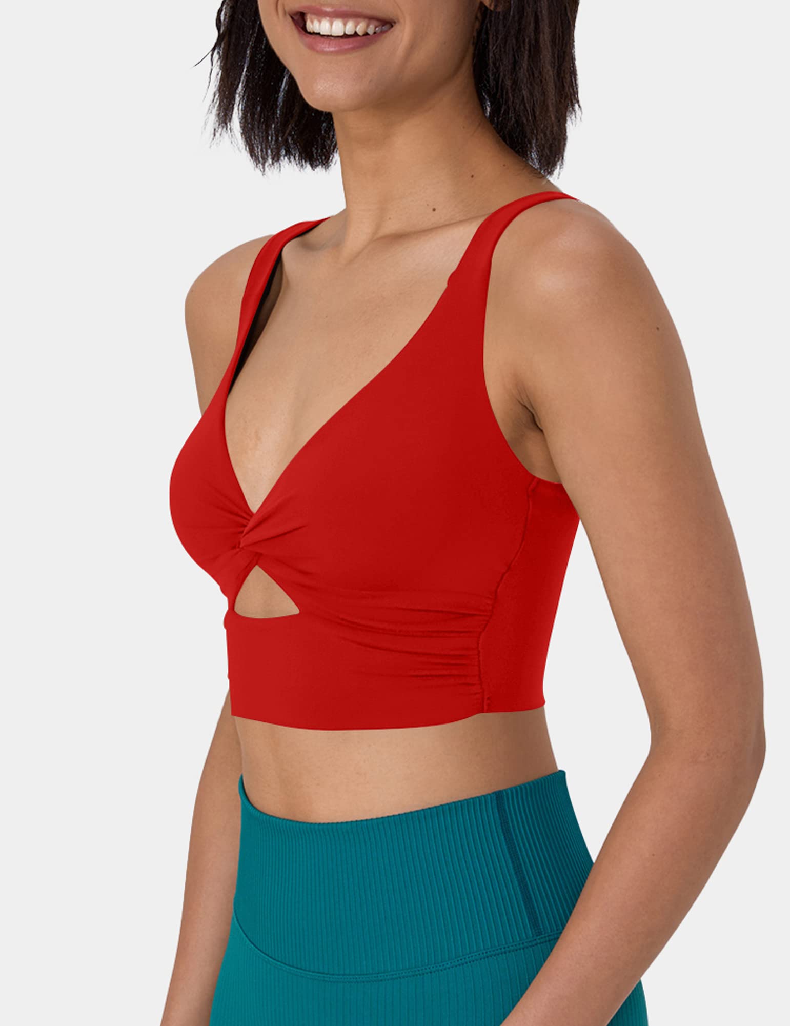 cailami Women's Sexy Sleeveless Deep V Neck Cropped Tank Tops Front Knot Twist Crop Top,Small, Red