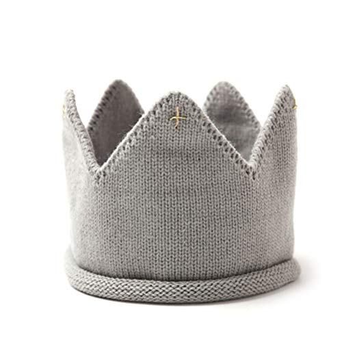 TOYANDONA 1pcs Baby Boy & Girl Birthday Party Knitted Crown Headband Toddler Knit Crochet Beanie Cap (Gray)