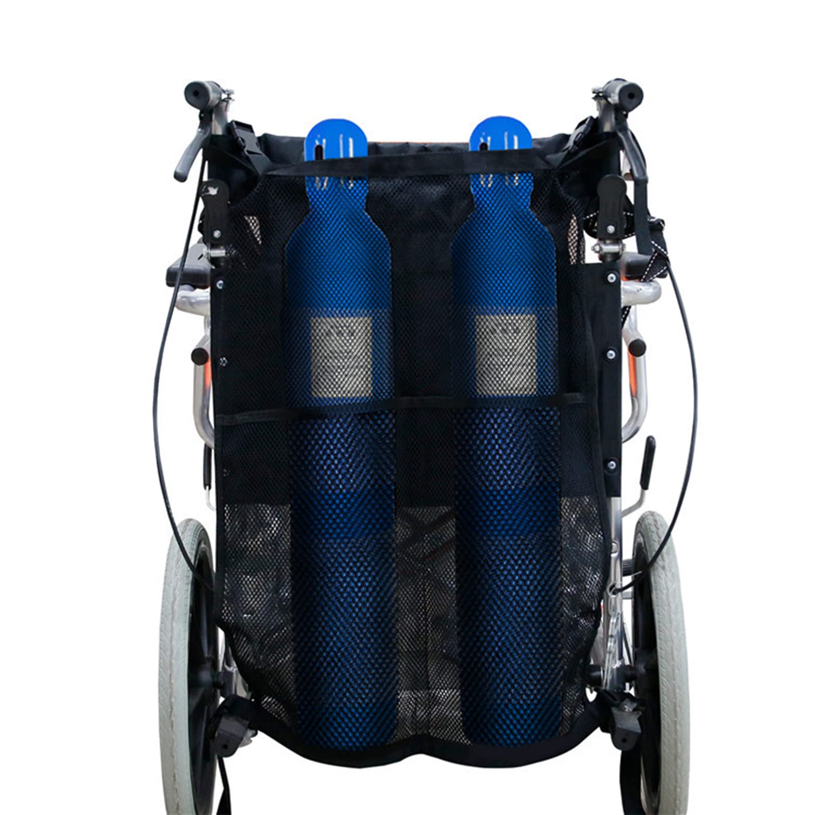 CUSENA Wheelchair Oxygen Tank Holder, Oxygen Backpack Wheelchair Bag Pouch Carrier, Oxygen Cylinder Holder Bag for Walker, Rollator, Fits D and E Cylinder Bottle,Black,66x47cm