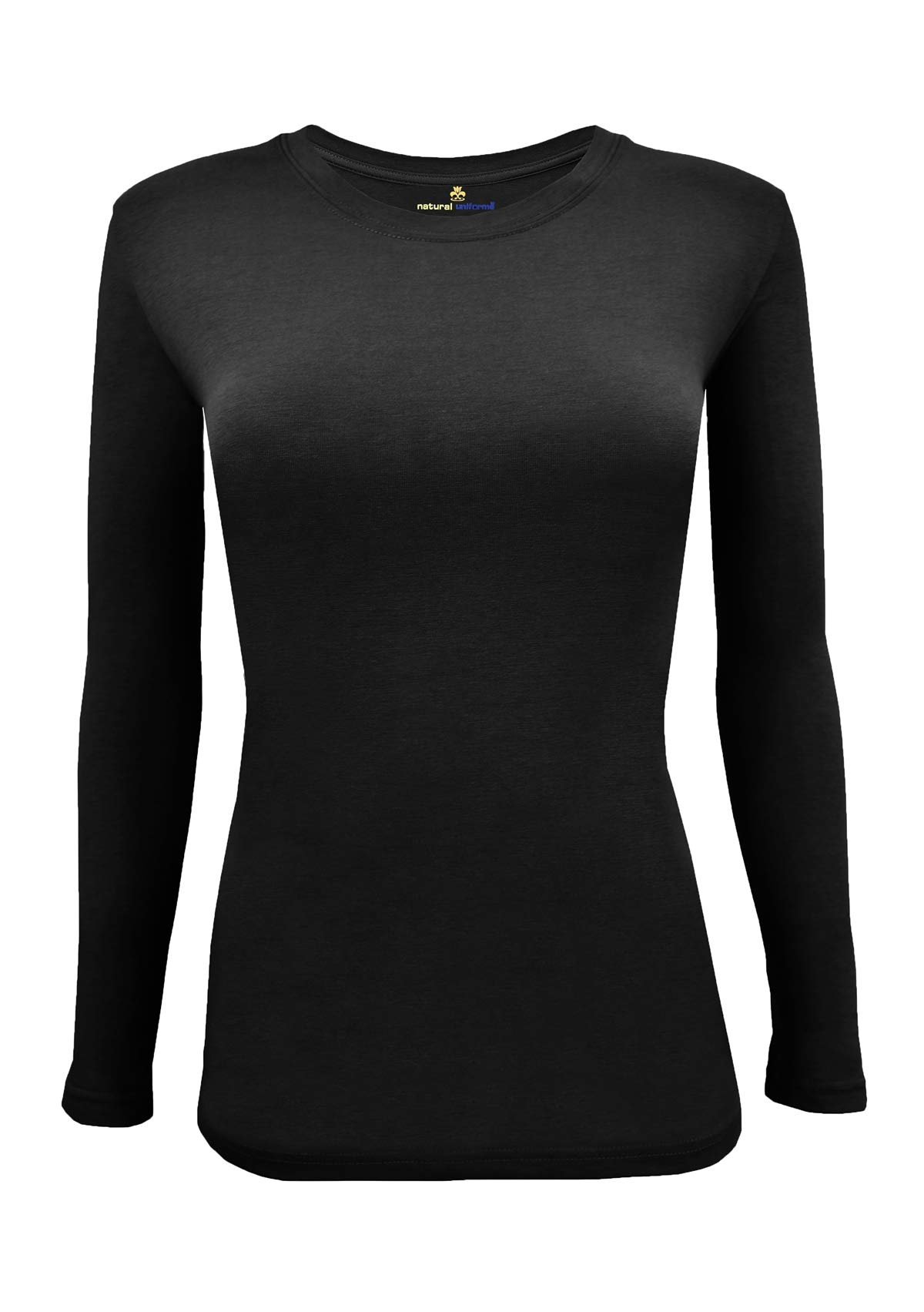 Natural Uniforms Women's Under Scrub Tee Crew Neck Long Sleeve T-Shirt (Black, X-Large)