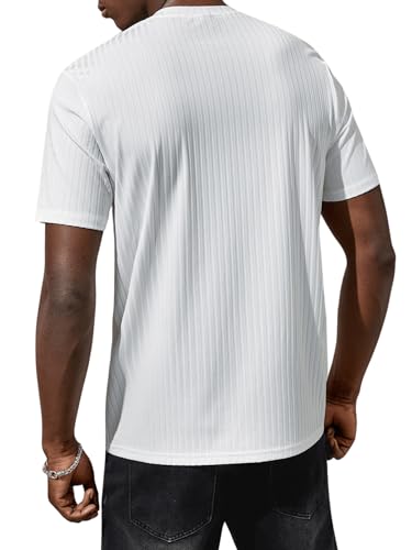 Verdusa Men's Short Sleeve Basic T Shirt Casual Round Neck Ribbed Tee Top White S