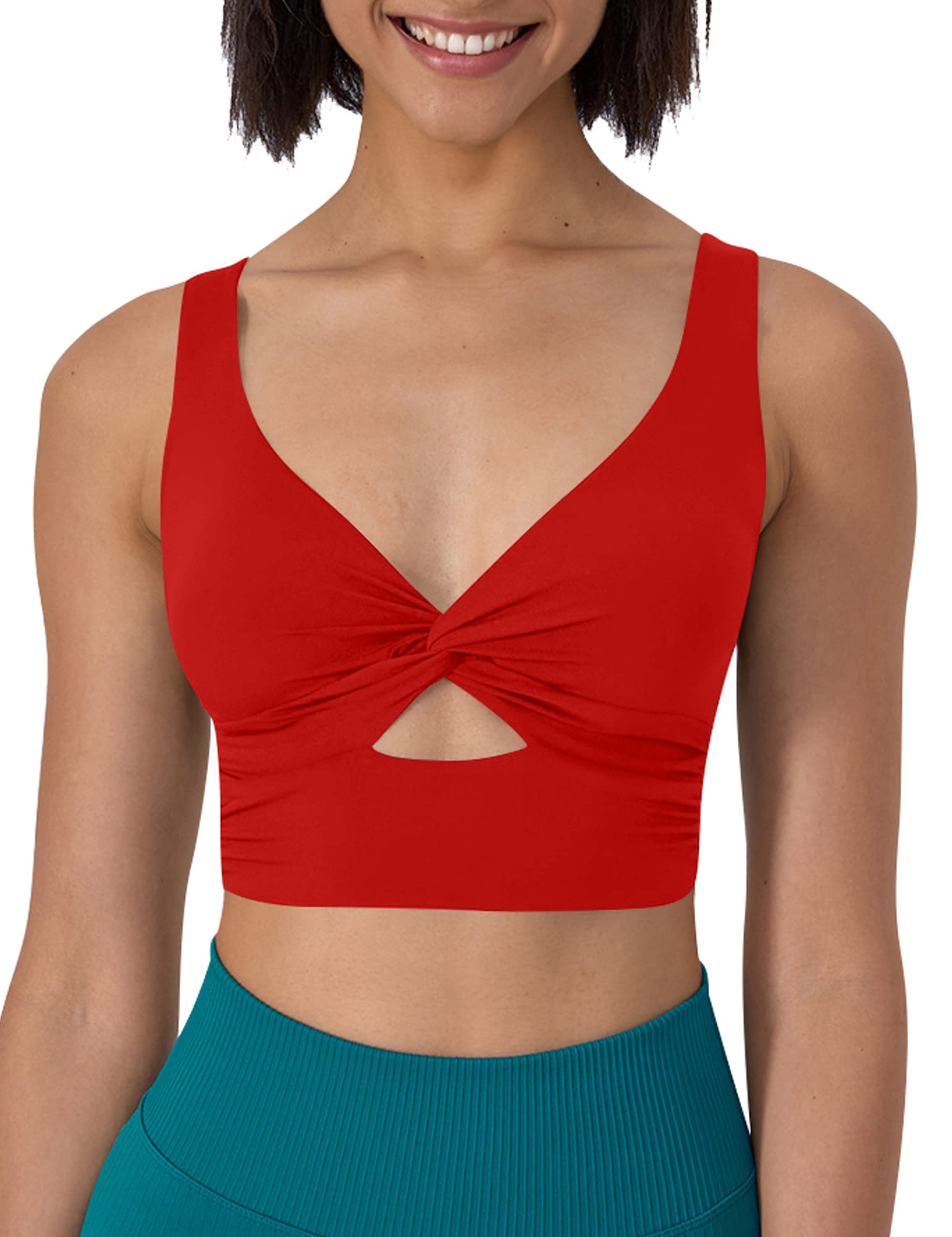 cailami Women's Sexy Sleeveless Deep V Neck Cropped Tank Tops Front Knot Twist Crop Top,Small, Red