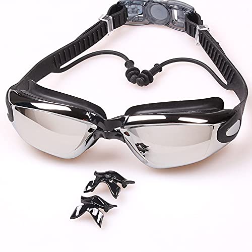 Large Frame Swimming Goggles One Piece Earplug Waterproof and Antifogging HD Electroplate Large Frame Goggles for Adult