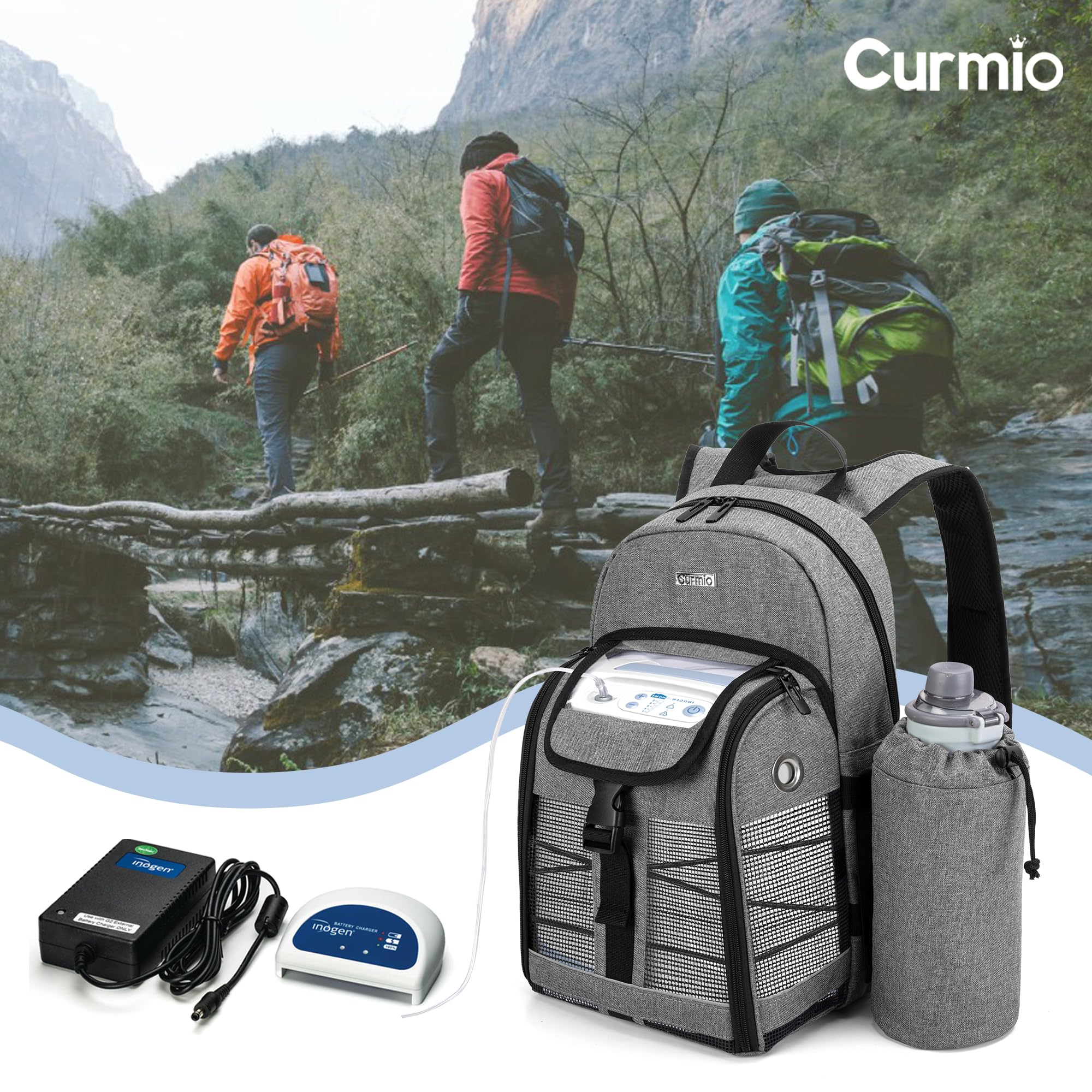CURMIO Portable Oxygen Concentrator Backpack, POC Carrying Bag Compatible for Inogen, OxyGo and Caire Units, Bag Only, Gray (Patent Pending)