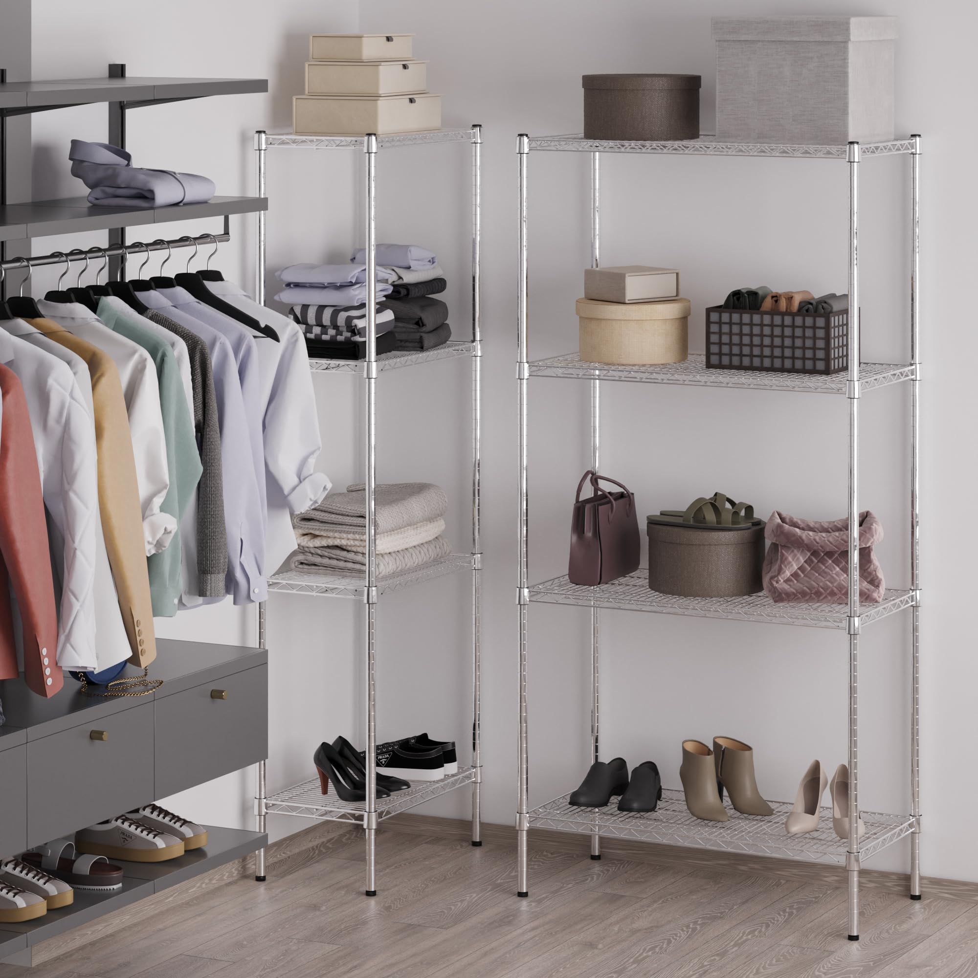 Regal Altair 18" Deep x 36" Wide x 74" High 4 Tier Chrome Wire Shelving Kit | NSF Commercial Storage Rack Unit