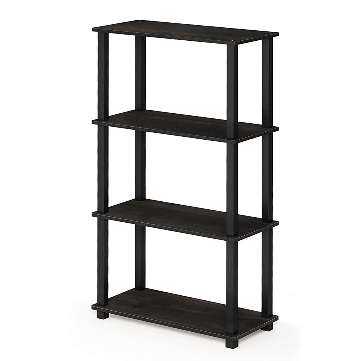 Furinno Turn-N-Tube 3-Tier Double Size Storage Display Rack, Espresso/Black & Turn-N-Tube 4-Tier Multipurpose Shelf Display Rack, Square Tube, Espresso/Black, Plastic Pole 2 x 2
