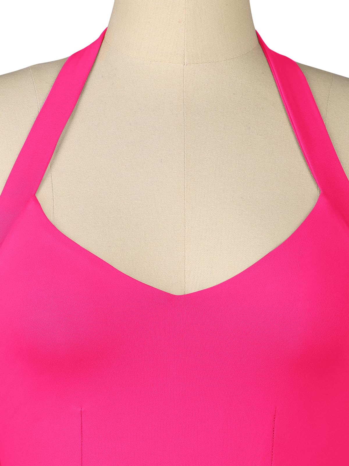 REORIA Women's Summer Sexy Halter V Neck Sleeveless Backless Y2K Trendy Crop Tank Tops for Going Out Neon Rose Red Medium