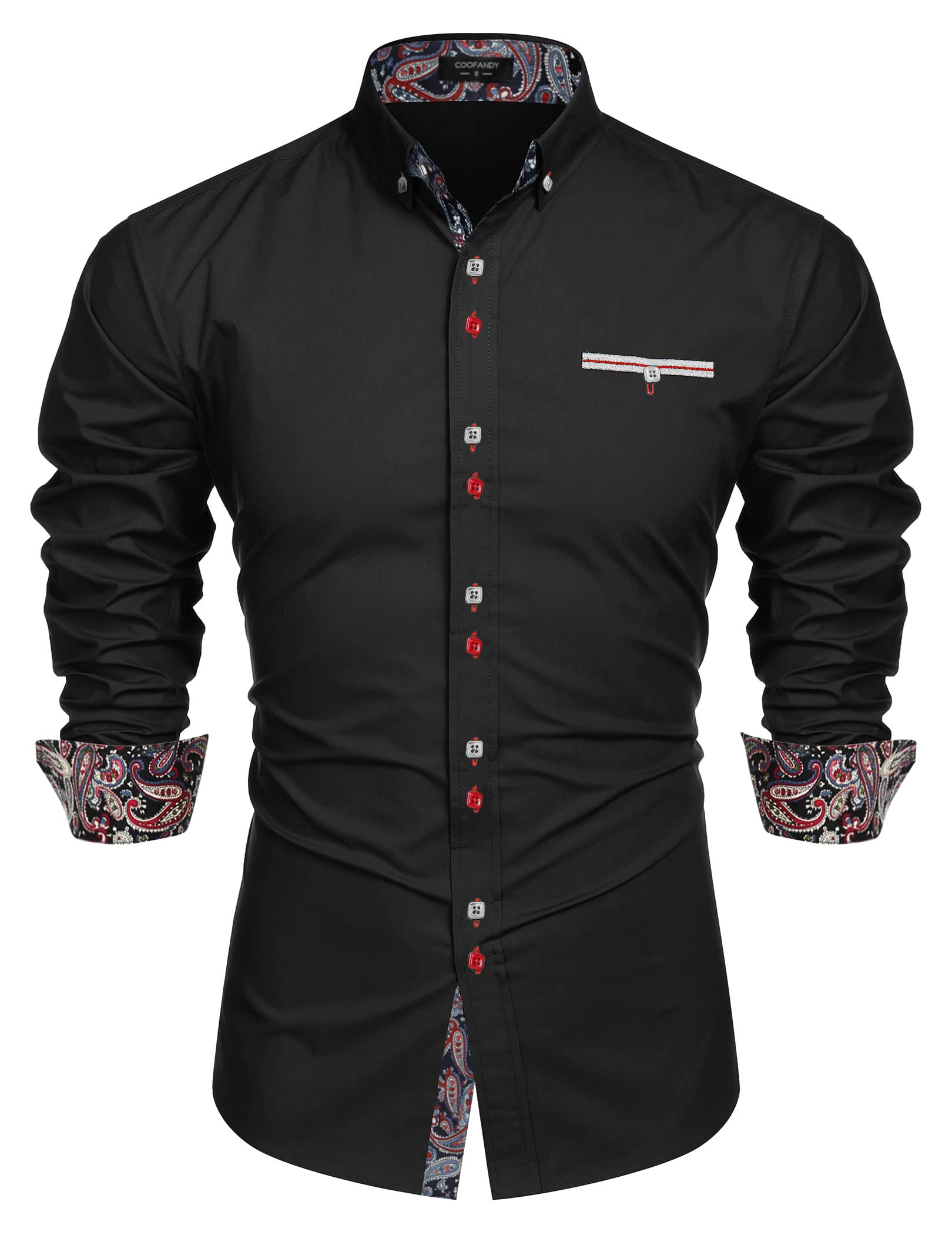 Coofandy Men's Fashion Slim Fit Dress Shirt Casual Shirt,X-Large,01-black