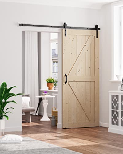 WINSOON 36 x 84 inch Sliding Barn Door Interior Paneled Slab, DIY Unfinished Barn Doors Solid Spruce Wood, K Frame, Pre-Drilled, Bottom Grooved, Easy to Install, Natural