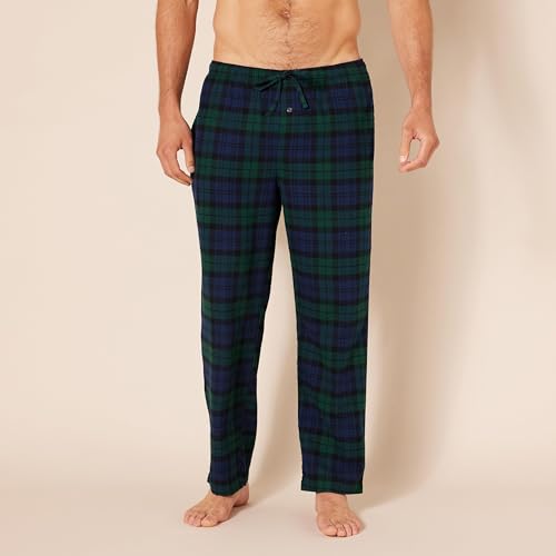 Amazon Essentials Men's Flannel Pajama Pant (Available in Big & Tall), Dark Green Navy Blackwatch Plaid, Large