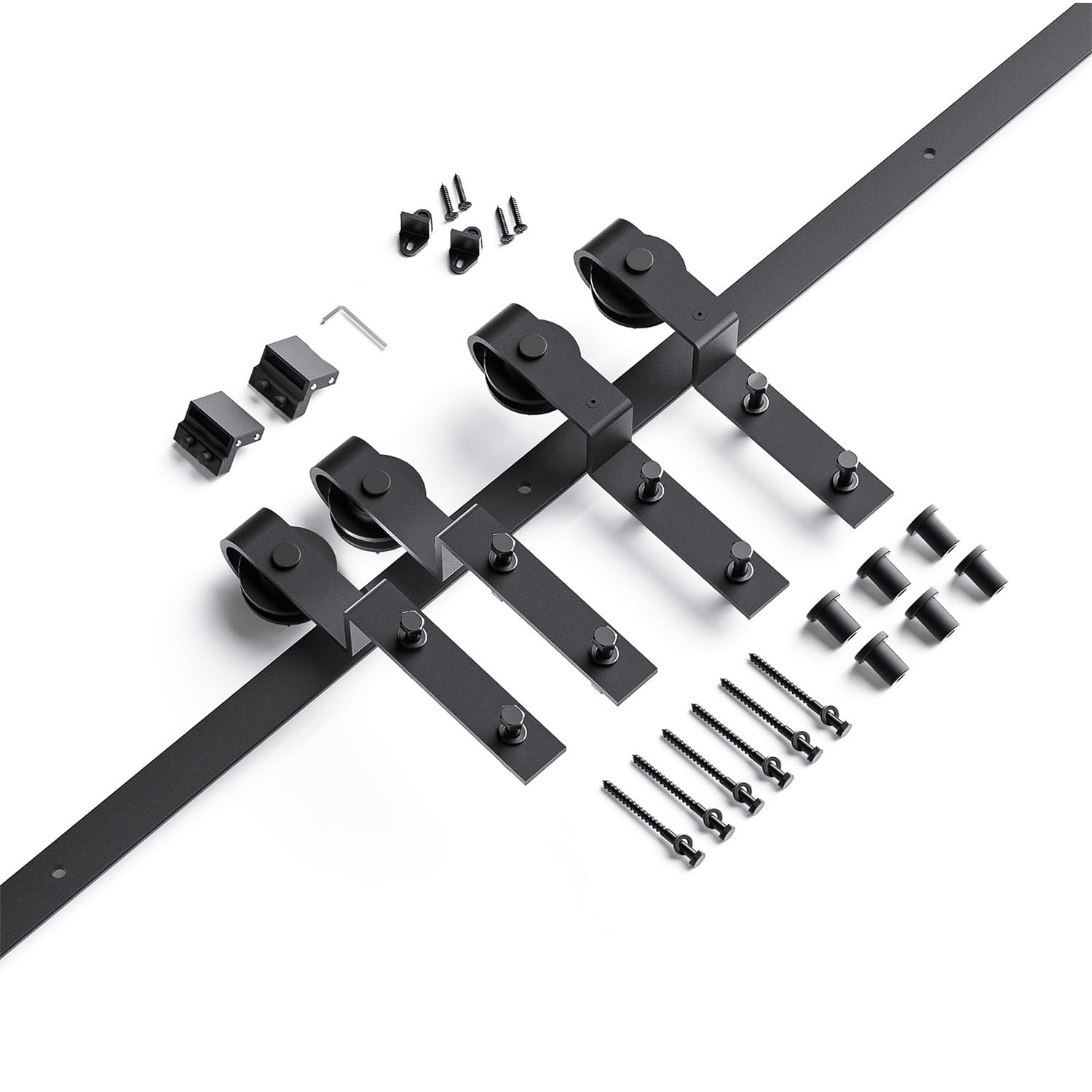 EaseLife 8 FT Bypass Double Sliding Barn Door Hardware Kit,Single Track,Heavy Duty,Slide Smoothly Quietly,Easy Install (8FT Track Kit for Double 53" Wide Door)