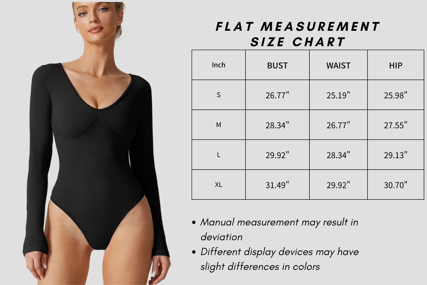 QINSEN Women's High Waist Seamless Slimming Fit Shirt Long Sleeve V Neck Bodysuit Top Black S