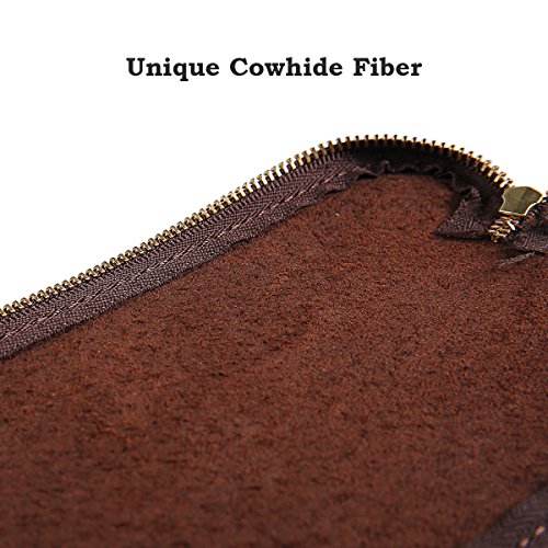 Genuine Leather Pencil Pouch Pen Holder Cosmetic Bag Lipstick Organizer Travel Makeup Case Full Grain Leather L7.9'' x W2'' (Brown)