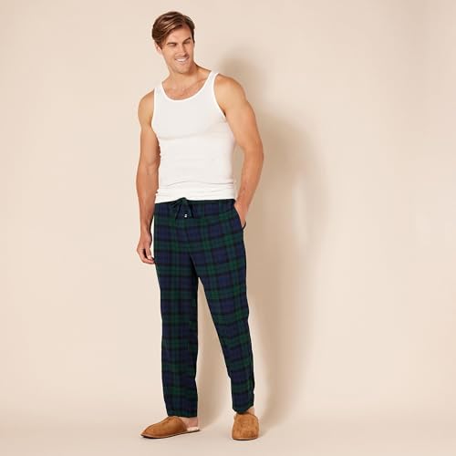 Amazon Essentials Men's Flannel Pajama Pant (Available in Big & Tall), Dark Green Navy Blackwatch Plaid, Large