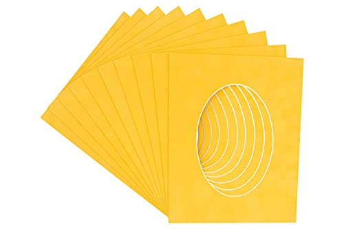 CountryArtHouse Bright Yellow Acid Free 7x9 Oval Picture Frame Mat with White Core Bevel Cut for 5x6 Pictures - Fits 7x9 Frame - Pack of 10 Matboard Show Kits with Acid Free Backings & Clear Bags