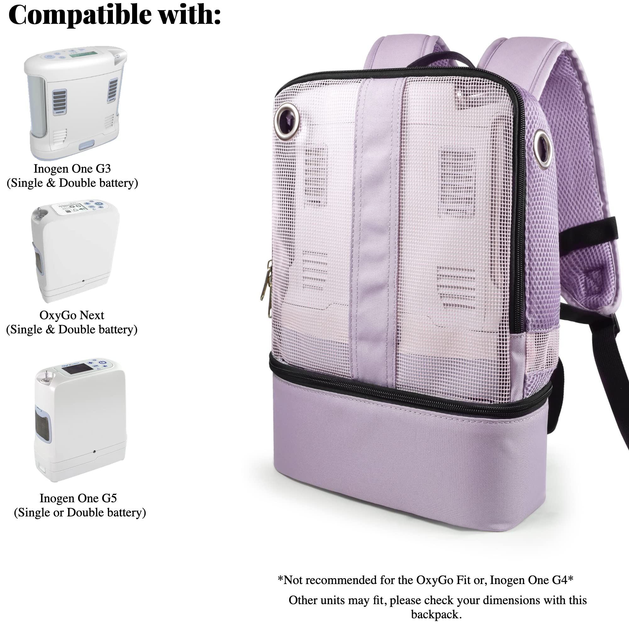 O2TOTES USA Mesh Backpack for Portable Oxygen Concentrators, Mesh Panels for Breathability, Compatible for Inogen One G3, Inogen One G5, OxyGo & OxyGo Next/Does Not Contain Oxygen, Backpack Only