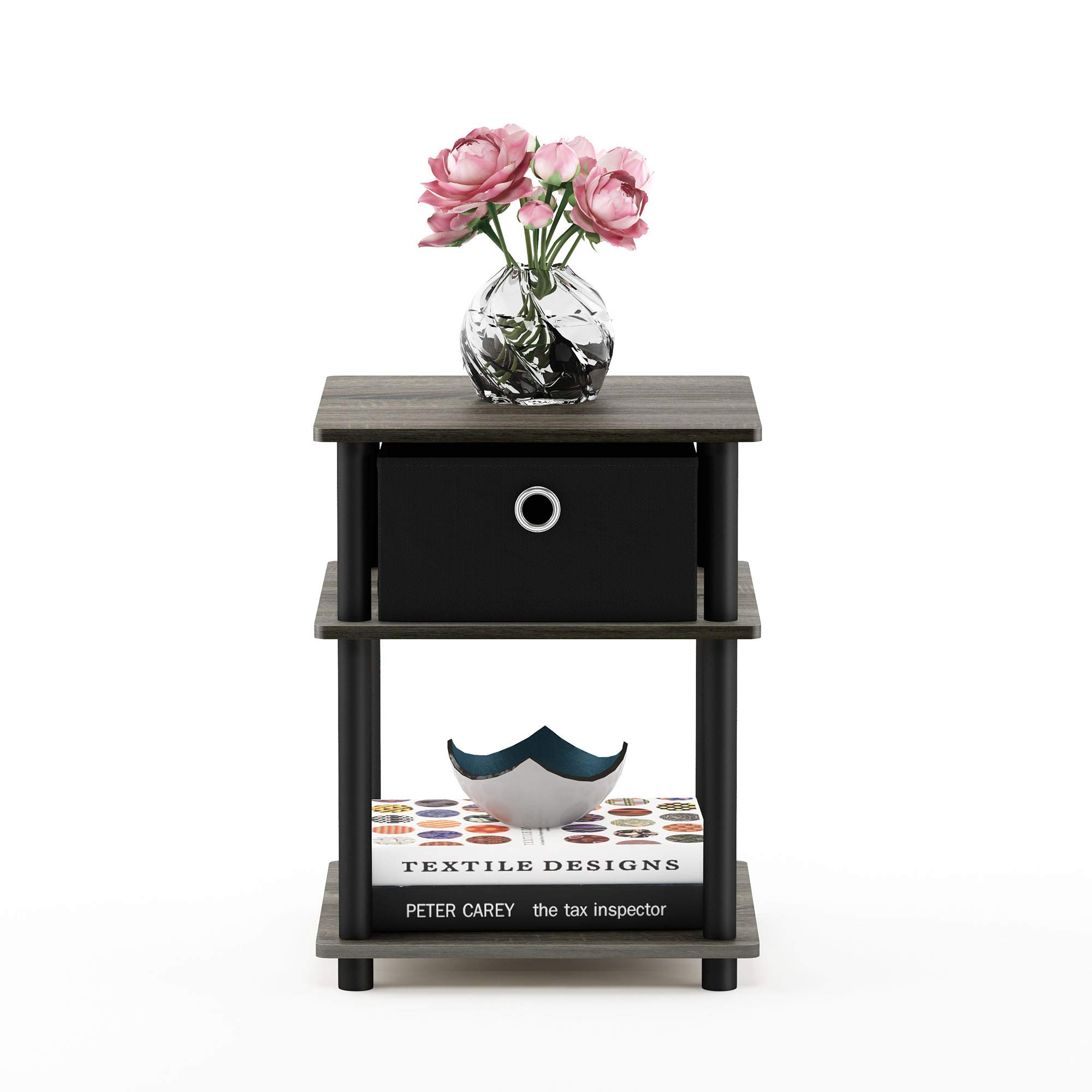 Furinno Turn-N-Tube 3-Tier End Table, French Oak Grey/Black/Black,18063GYW/BK/BK