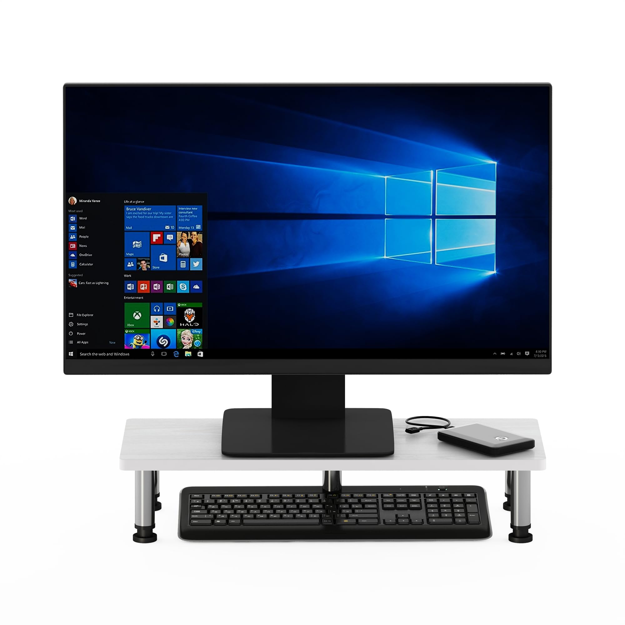 Furinno Turn-N-Tube Monitor Riser Stand, White Oak, Stainless Steel Tubes