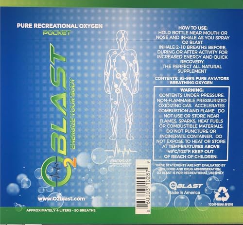 O2 Blast - Pure Oxygen Supplement, Quick Recovery for Exercise and Focus, Sanitary flip top Cap (4 Liter Oxygen Canisters - 6 Pack - Natural)