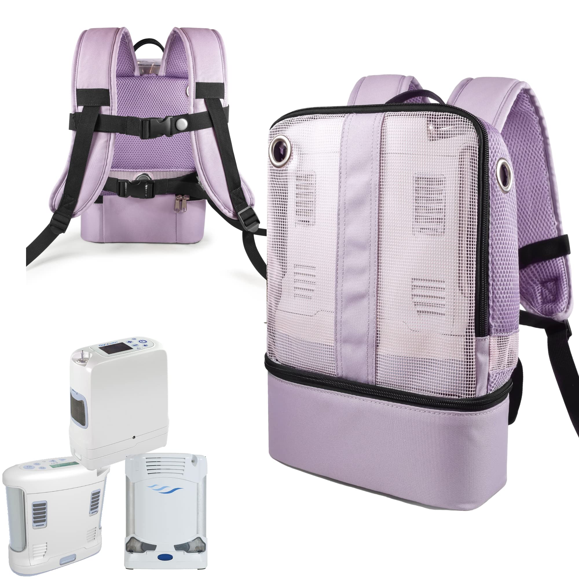 O2TOTES USA Mesh Backpack for Portable Oxygen Concentrators, Mesh Panels for Breathability, Compatible for Inogen One G3, Inogen One G5, OxyGo & OxyGo Next/Does Not Contain Oxygen, Backpack Only