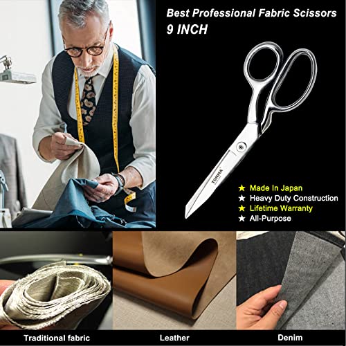 TONMA Sewing Scissors [Made in Japan] 9 Inch Professional Fabric Scissors, Industrial Japanese Solid Stainless Steel Dressmaker Tailor Shears, Ideal for Cutting Fabric Cloth Denim Leather