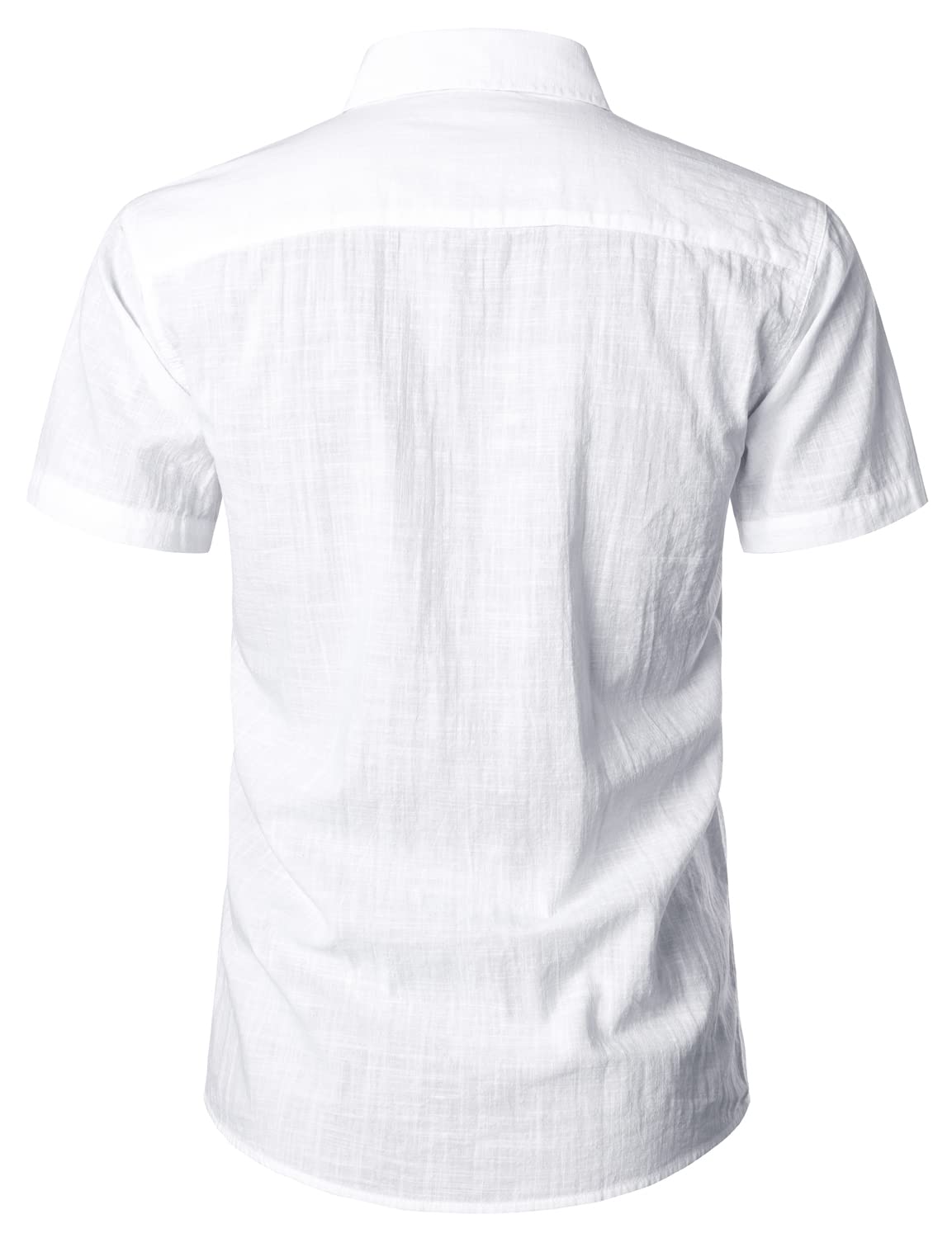ZEROYAA Men's Fitted Cotton Linen Casual Short Sleeve Button Up Shirts Lightweight Beach Tops with Pocket ZLSC34-White Medium