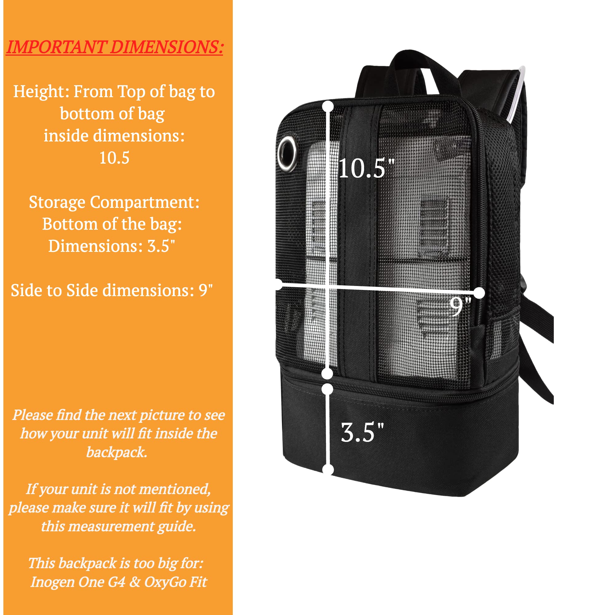 O2TOTES USA Portable Oxygen Concentrator Mesh Backpack Compatible with Inogen One G3 & Inogen One G5 (Fits: Inogen One G3 & Inogen One G5, OxyGo & OxyGo Next)