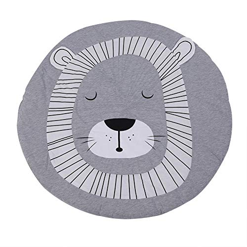 Cartoon Round Animal Pattern Play Rugs Soft Cotton Baby Toddler Play Mat Crawling Blanket for Baby Girl Boy Bedroom Decor (Gray Lion)