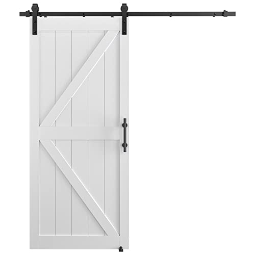 ALAMEDADT 36'' x84'' Sliding Barn Door Kit with 6.6 Ft Barn Door Hardware Kit, MDF, Solid Core, Combined with Handle and Floor Guide-Assembly Required-Include Installation Manual, K Shape, White