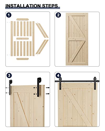 WINSOON 36 x 84 inch Sliding Barn Door Interior Paneled Slab, DIY Unfinished Barn Doors Solid Spruce Wood, K Frame, Pre-Drilled, Bottom Grooved, Easy to Install, Natural