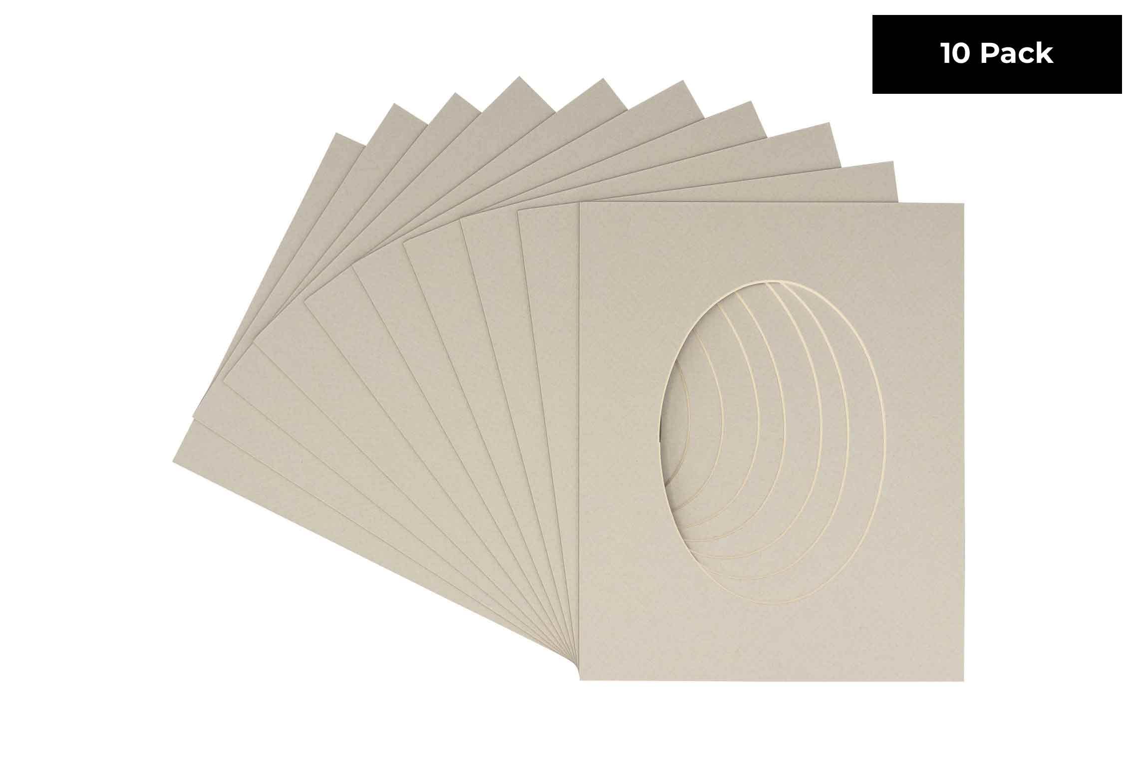 CountryArtHouse Grey Acid Free 10x13 Oval Picture Frame Mat with White Core Bevel Cut for 8x10 Pictures - Fits 10x13 Frame - Pack of 10 Matboard Show Kits with Acid Free Backings & Clear Bags