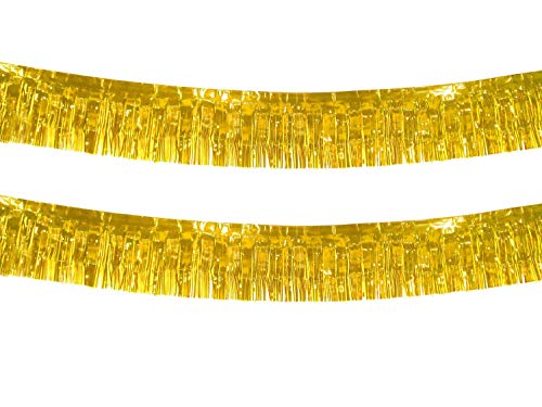 Blukey 10 Feet Long Roll Gold Foil Fringe Garland Pack of 2 Shiny Metallic Tassle Banner | Ideal for Parade Floats, Bridal Shower, Bachelorette, Wedding, Birthday | Wall Hanging Fringe Garland Banner