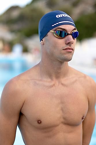 ARENA Unisex Python Racing Swim Goggles for Men and Women Anti-Fog Non-Mirror Lens Max Comfort Dual Strap, Smoke/Water/Mango
