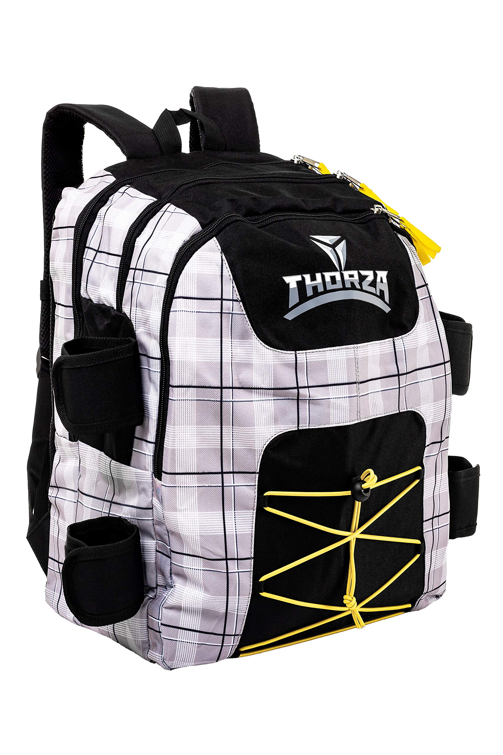 Thorza Lacrosse Backpack with Stick Holder and Multi Pocket Equipment Storage for Gloves, Cleats, Pads, and Goalie Gear - Large Capacity, Game, Travel and Practice Use