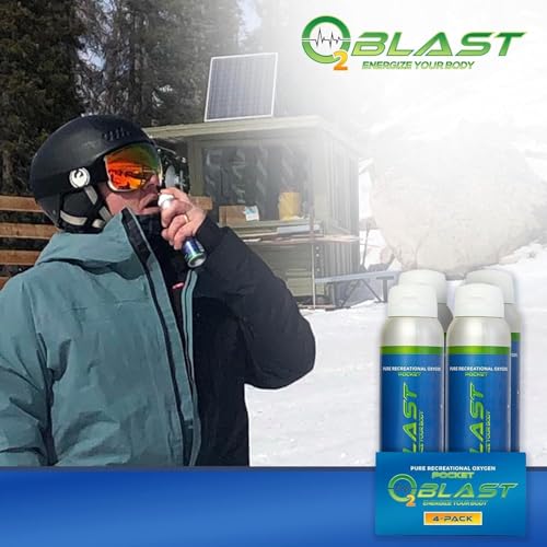 O2 Blast - Pure Oxygen Supplement - Supports Fast Recovery, Increase Stamina, & Enhanced Focus for High Altitude & Action Sports, Flip-Top Cap - 4 Liter Portable Canned Oxygen - 4 Pack