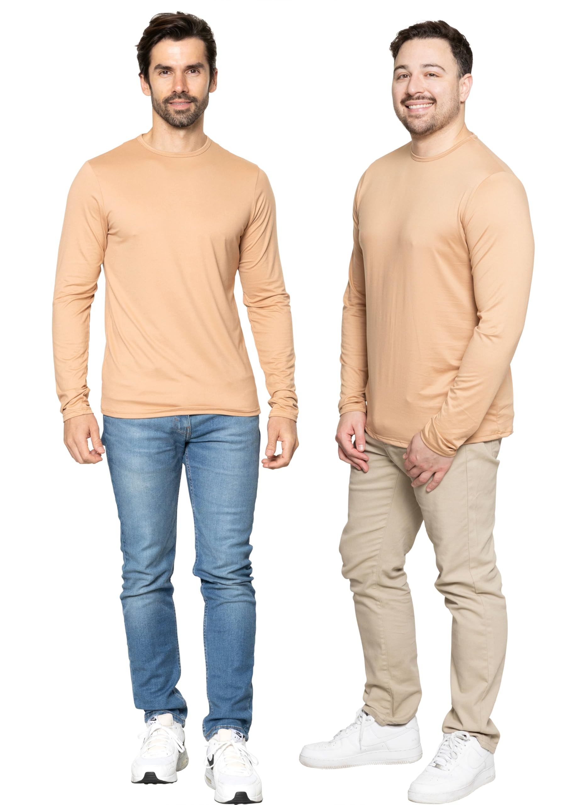 Men's Long Sleeve Crew Neck Top Beige Medium