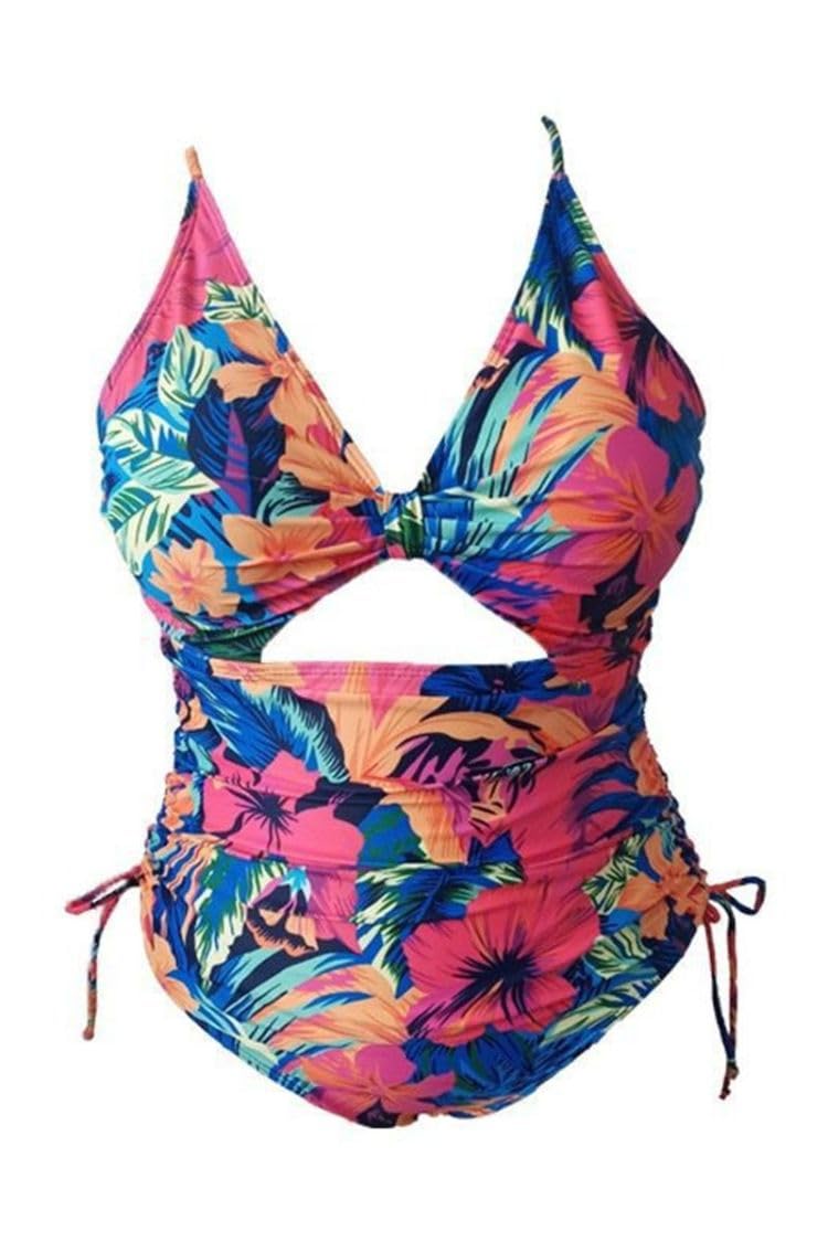 ERASHE Women Plus Size One Piece Swimsuit V Neck Cut Out Sexy Tummy Control Fashion Bathing Suit with Straps (as1, Alpha, x_l, Plus, Regular, Decor)