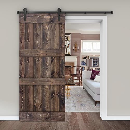 Sliding Barn Door 36 in x 84 in, Made-in-USA, Customizable Solid Wood Barn Door Included 6.25ft Hardware Kit and Pull Handle, Easy Assembly Dark Brown, Ladder Series