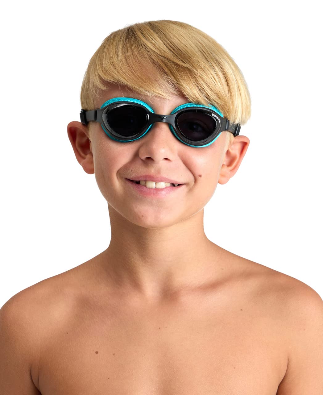 ARENA Unisex Kids Junior Air Goggles for Swimming Ages 6 to 12 Air Seals Anti-Fog Coating Non-Mirror Lens Adjustable Strap, Smoke/Black