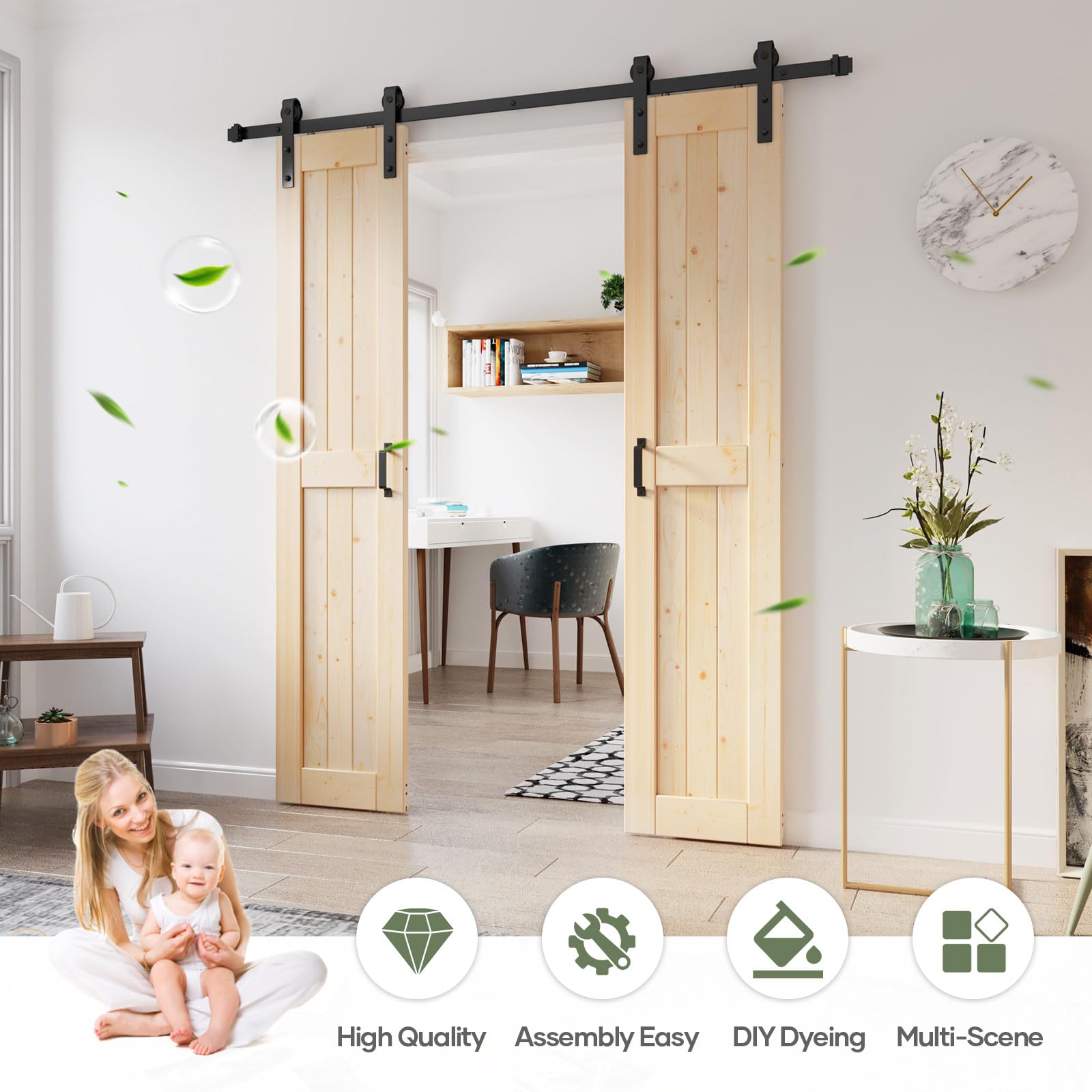 ROYMELO 36x84 inch (Double 18×84 inch Door) Sliding Barn Wood Door Slab with 6.6ft Hardware Kit, Requires Simple DIY Assembly