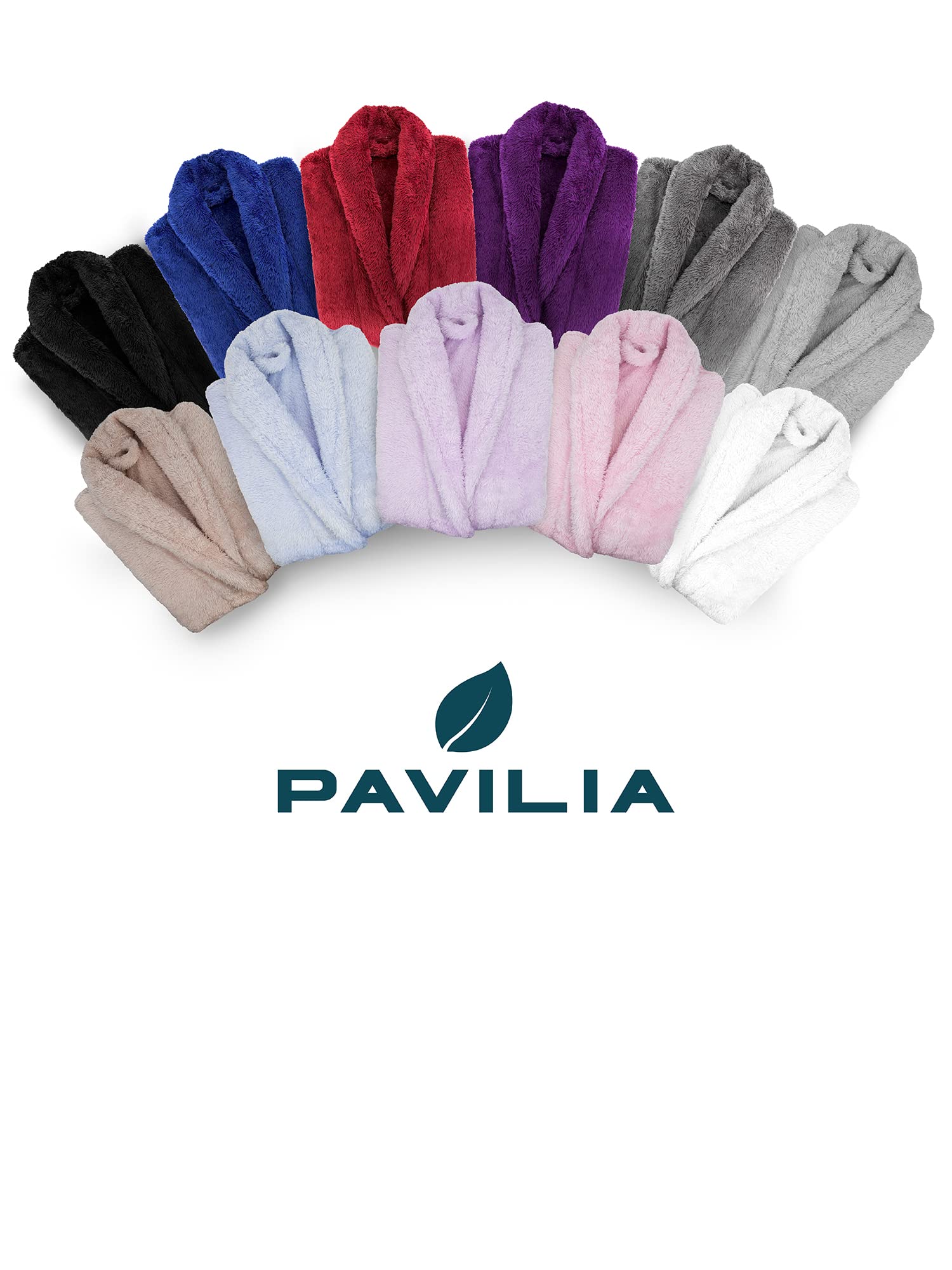 PAVILIA Women Hooded Plush Soft Robe | Fluffy Warm Fleece Sherpa Shaggy Bathrobe (L/XL, Black)