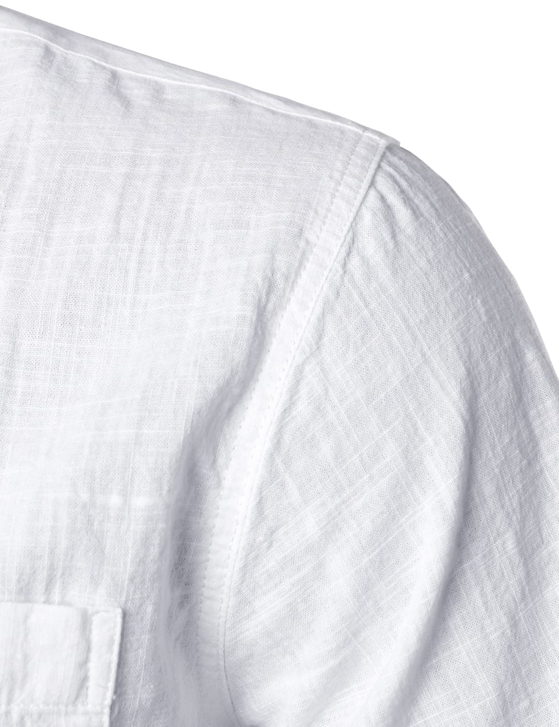 ZEROYAA Men's Fitted Cotton Linen Casual Short Sleeve Button Up Shirts Lightweight Beach Tops with Pocket ZLSC34-White Medium