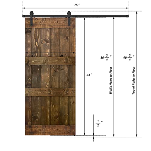 Sliding Barn Door 36 in x 84 in, Made-in-USA, Customizable Solid Wood Barn Door Included 6.25ft Hardware Kit and Pull Handle, Easy Assembly Dark Brown, Ladder Series
